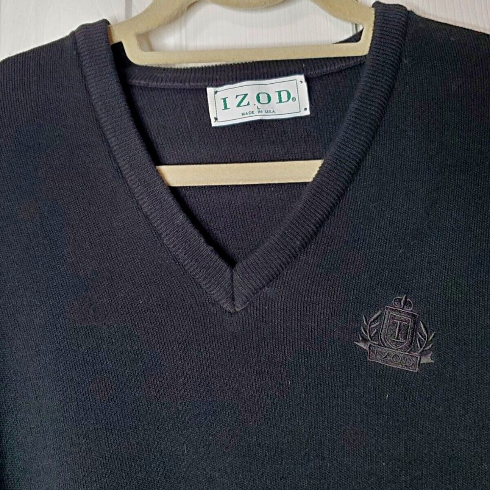Izod Sweater V Neck Logo Academia Grandpa Retro Vinta… - Gem